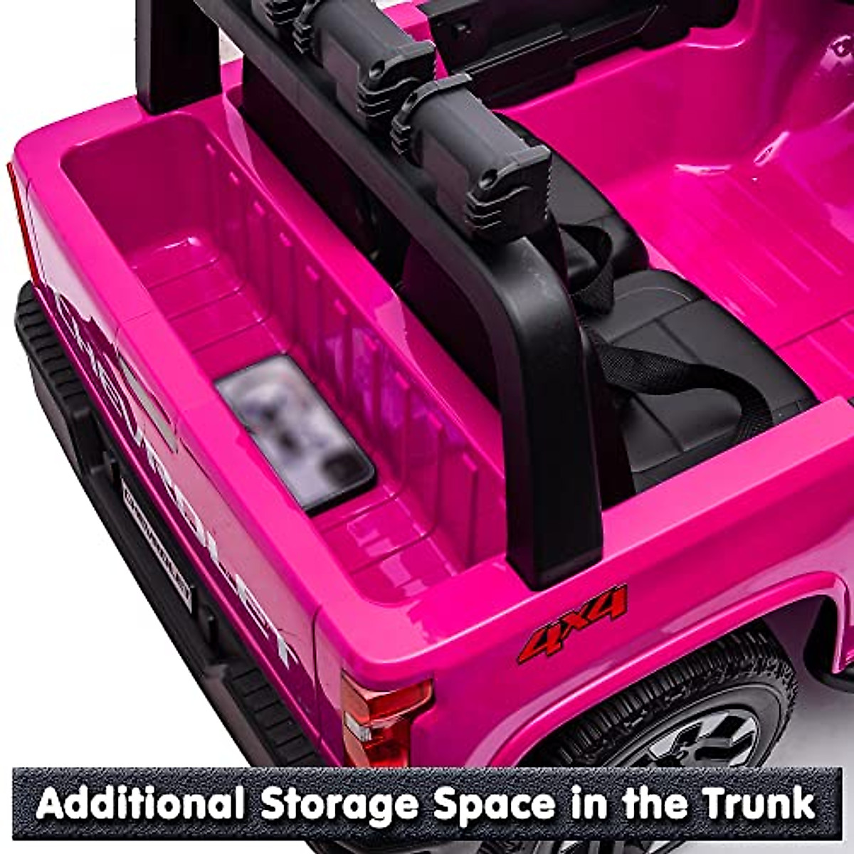 sopbost 24V 2-Seater Kids Ride On Truck with Remote Licensed Chevrolet Silverado - 4x4 High Performance EVA Tires Version (Hot Pink)