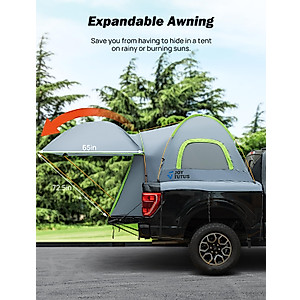 JOYTUTUS Pickup Truck Tent 5.5ft Bed Tent with Removable Awning, Waterproof PU2000mm Double Layer for 2 Person, Portable Truck Bed Tent - Green, Aluminum Pole
