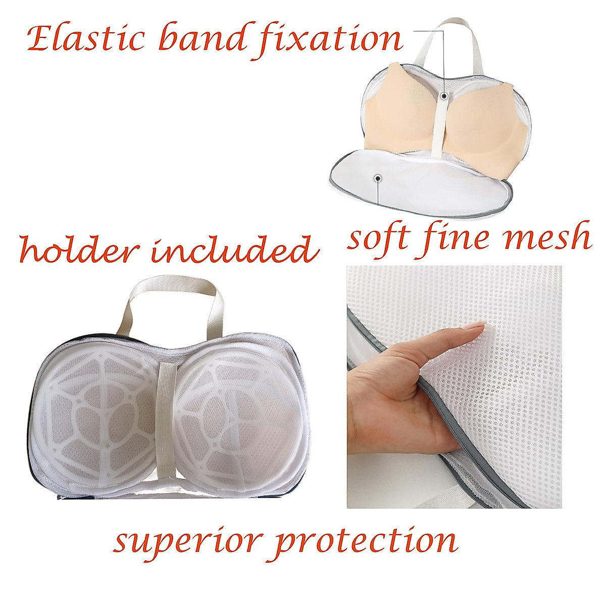 3pcs bra washing bags for laundry, bra washer protector for laundry,lingerie bags for washing delicates Fits for A-C Cups Bras（Gray）