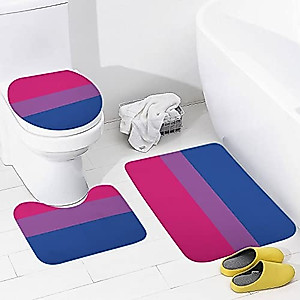 DamTma 3 Piece Bath Rugs Sets Bisexual Pride Non Slip Bathroom Carpet Water Absorbent Bathroom Rugs U-Shaped Toilet Mat Toilet Lid Cover LGBTQIA+ Bathroom Sets