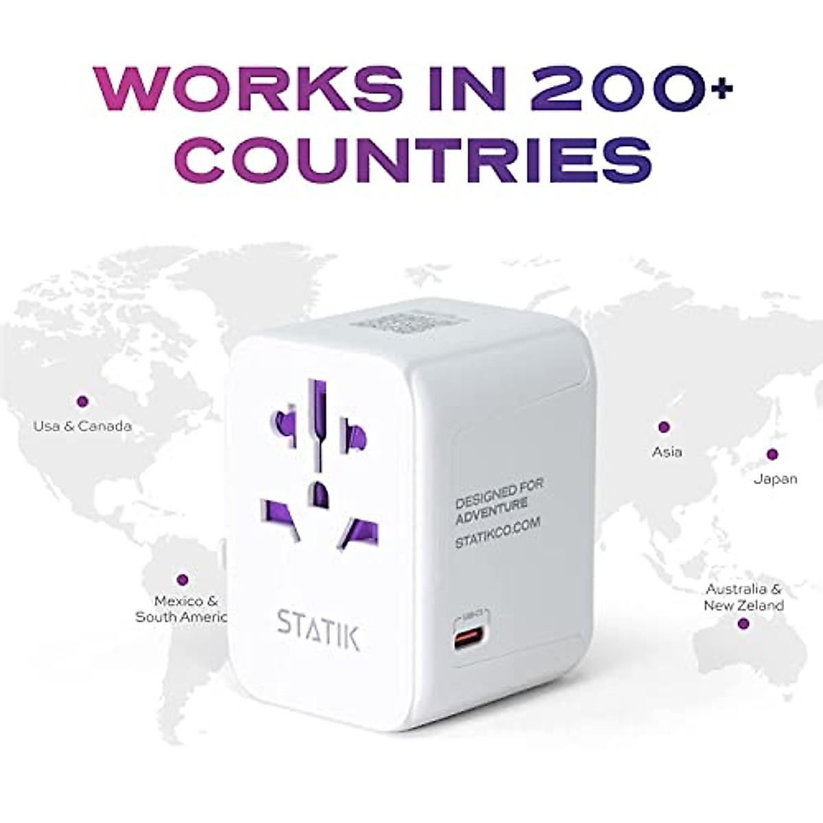 Statik GloboCharge Universal Travel Adapter to Over 200 Countries, 30W International Plug Adapter, 5 USB Ports Wall Charger with Type A & Type C, Fast Charging Worldwide Power Plug Adapter