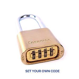 Sesamee K440 4 Dial Bottom Resettable Combination Brass Padlock with 4-Inch Hardened Steel Shackle and 10,000 Potential Combinations