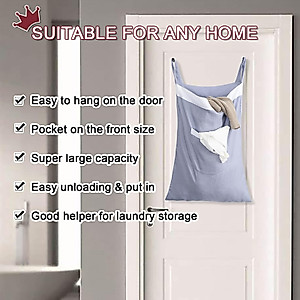 100% Linen Door Hanging Laundry Hamper, Hanging Laundry Bag (20x27Inch) with Front Pocket, Best Choice for Space Saving Over the Door Laundry Hamper, Laundry Hamper Hanging
