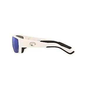 Costa Del Mar Mens Tuna Alley Rectangular Sunglasses, White/Grey Blue Mirrored Polarized-580G, 62 mm