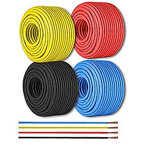 GS Power 12 Gauge Electrical Wire - 4 Pack Color Combo Low Voltage Wiring 100 Feet Per Roll, Copper Clad Aluminum Electric Wires for 12 Volt Automotive, Lighting, Trailer or Car Audio