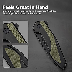 CIVIVI Folding Pocket Knife for EDC, Frame Lock Knife with 3.7" 14C28N Blade, Steel with OD Green G10 Handle, Gustavo T. Cecchini Hypersonic Flipper Knife for Men Gift Collection C22011-1