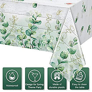 4 Pack Sage Green Eucalyptus Leaf Tablecloth Decorations, Plastic Spring Wood Sage Green Tablecloth Party Decorations, Green Disposable Table Cover for Baby Shower Birthday Wedding Party, 54x108 Inch