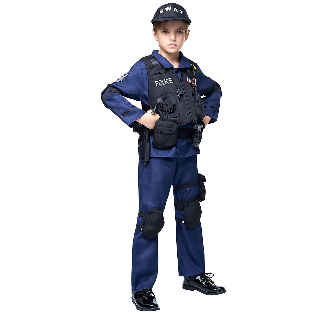 Spooktacular Creations Police SWAT Costume for Kids, S.W.A.T. Police Officer Costume for Halloween Cosplay, Role-playing, Carnival Cosplay, Themed Parties(Medium (8-10 yr))