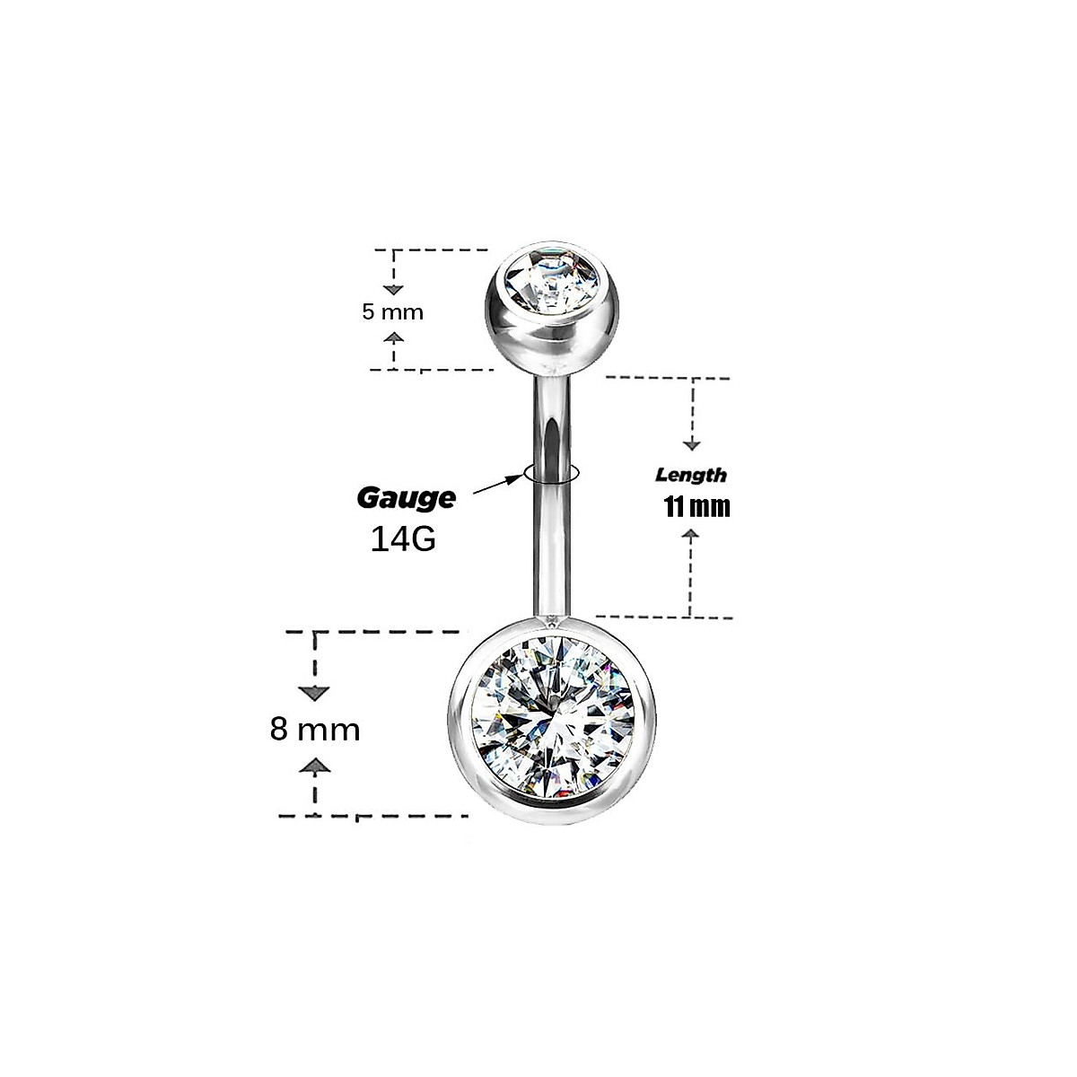 14G Belly Button Ring Implant Grade Titanium Belly Rings Double Bezel Navel Rings Reverse Barbell Belly Piercing Jewelry for Women Girls 11mm 7/16" Pack Of 8