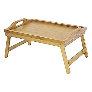 KKTONER Bamboo Bed Tray Table with Folding Legs Foldable Serving Portable Laptop Tray Snack Tray Breakfast Tray Bed Table Drawing Table