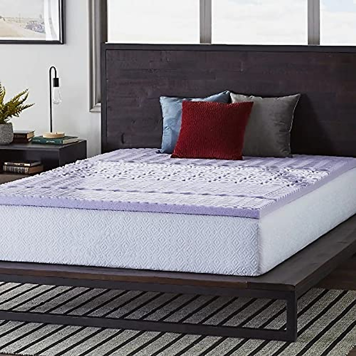 2'' Memory Foam Egg Crate Mattress Topper Queen Size Ultra-Soft 5 Zones Airflow Increase Maximize Comfort Technology Lavender Infused Pressure Points Relief Body Weight Distribute Support