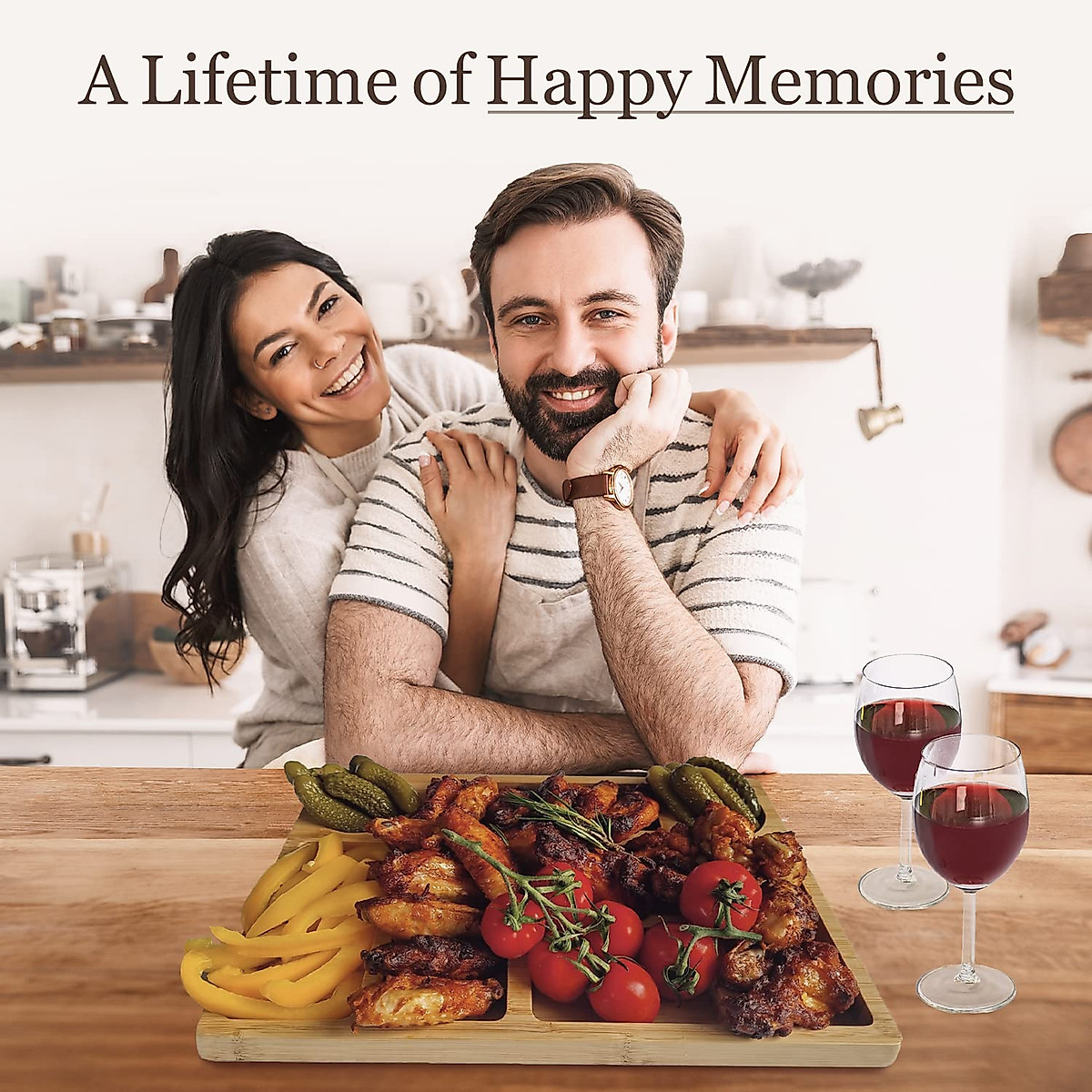 Lukata Grazing Board - Small Charcuterie Board for Snacks Cheese & Appetizers - Durable Bamboo Serving Platter for 2-3 People Parties Guests Picnics - 12.6''x 8.7''x 0.8''