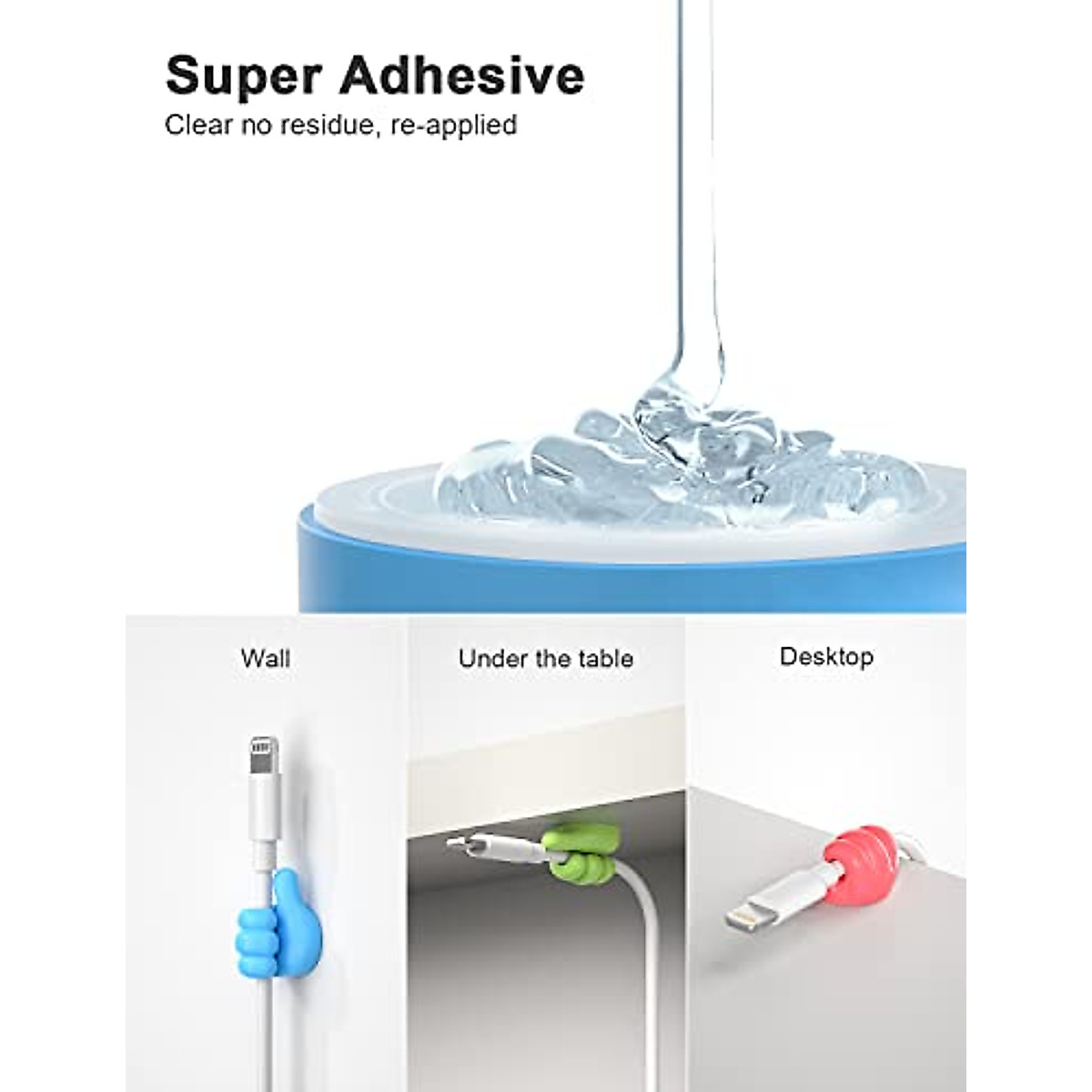 iToleeve 12Pcs Cable Clips, Fun Cord Holders, Silicone Thumb Wall Hooks, Cord Organizer for Desk Wall Car Nightstand, Cord Clips, Wire Holders, Phone USB Charger Cable Management, Key Hanger