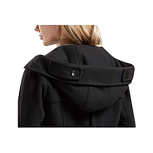 Tanming Women's Warm Double Breasted Wool Pea Coat Trench Coat Jacket with Hood (Black-XL)