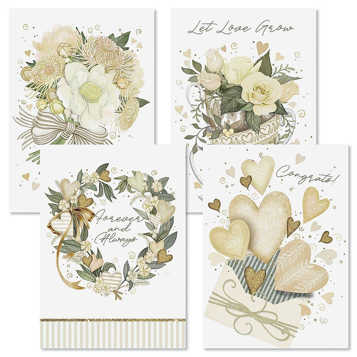Current Wedding Stripes Congratulations Bride & Groom Greeting Cards by Nicoll Tamarin - Set of 8 (4 Designs), Large 5" x 7", Sentiments Inside, includes White Envelope
