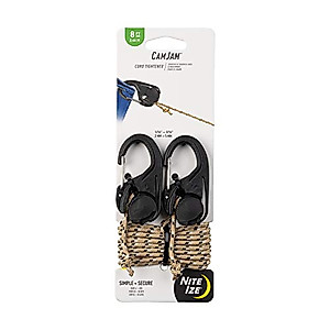 Nite Ize CamJam XT Aluminum Rope Tightener & NCJ-25-2R3 CamJam Tie Down Rope Tightener with Carabiner Clip, 2-Pack with Cord, Black, 2 Count