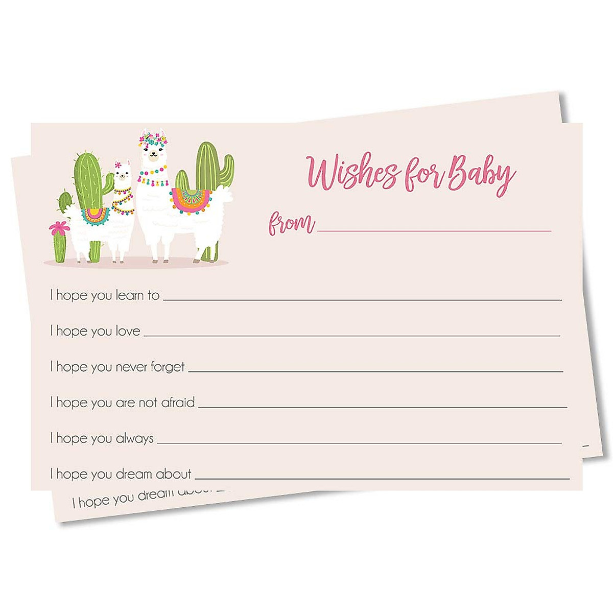 Llama Wishes for Baby Cards Baby Shower Game Activity Girls It's A Girl Baby Mama Girls Shower Sprinkle Llamas Cactus Pink Coral Hello Baby New Baby Prayers Activities (24 Count)