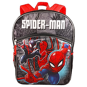 Fast Forward Spiderman Backpack and Lunch Box for Kids - 6 Pc Bundle with 16" Marvel Spiderman School Backpack Bag, Lunch Bag, Water Pouch, Stickers, and More (Spiderman School Supplies)
