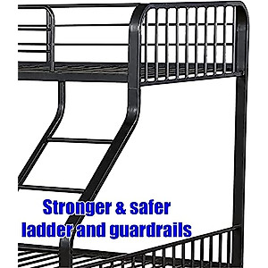 ZEKOLO Upgraded Version & Stronger Steel Bunk Bed Twin XL Over Queen with Safer Guardrails and Ladder, Thickend More Stable Metal Twin XL Over Queen Bunkbeds, Gunmetal (Easier to Assemble)