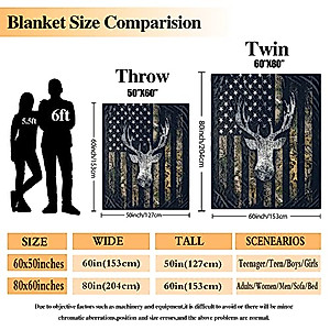 USA Camo Buck Deer Flag Hunting Blanket Throws Gift for Men,Super Soft Cozy Warm Blanket for Couch Chair Bed Sofa Office,60"X80"for Adult