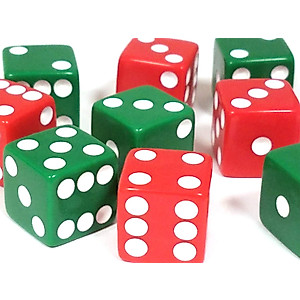 Koplow Games Set of 10 D6 Six Sided Opaque 16mm D6 Dice - Christmas Colors 5 Green & 5 Red
