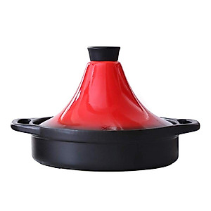 MYYINGBIN Hand Painted Tagine Pot, Lead Free Ceramic Cookware, Enamel Cast Iron Layer Slow Cooker with Gloves Potholder, Red