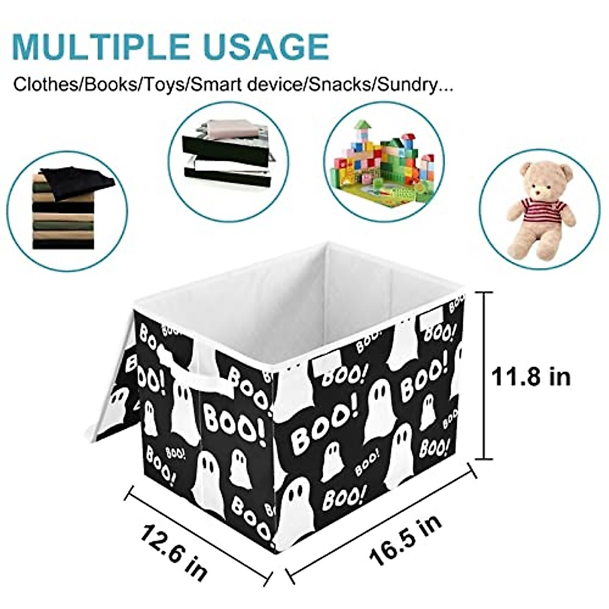 CaTaKu Halloween Ghosts Black Storage Bins with Lids and Handles, Fabric Large Storage Container Cube Basket with Lid Decorative Storage Boxes for Organizing Clothes