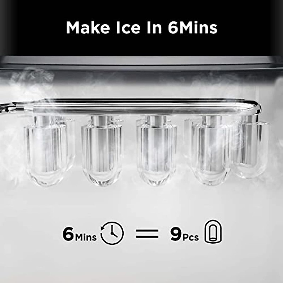 Ice Maker Ice Makers Countertop 9 Cubes Ready in 6 Mins 26lbs in 24Hrs Self-Cleaning Ice Machine with Ice Scoop and Basket Ice Maker Machine