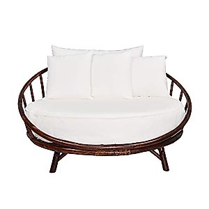 ZEW Bamboo Round Daybed Outdoor Indoor Large Accent Sofa Chair Lawn Pool Garden Seating with Cushion and Pillows Sofabed, Espresso