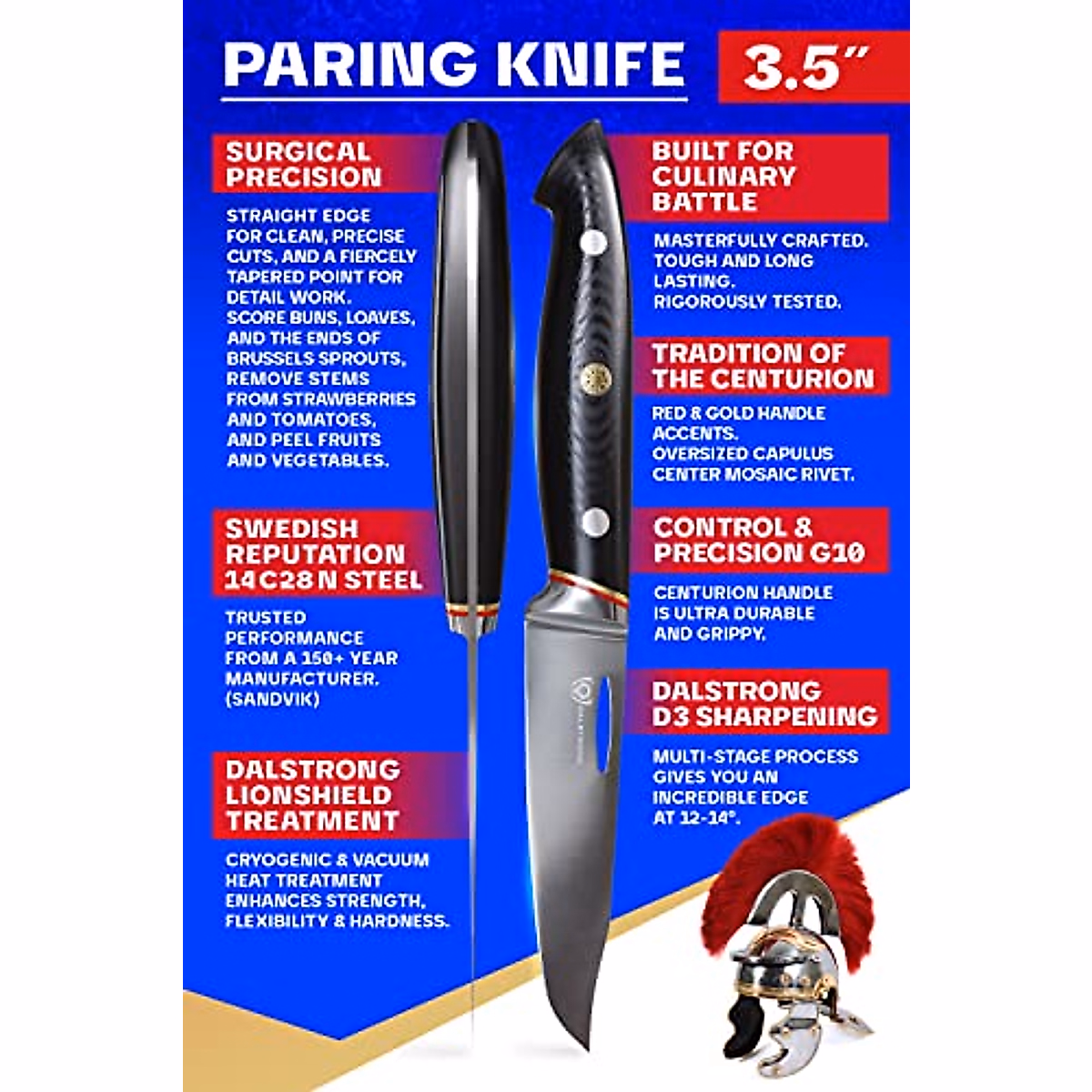 Dalstrong Paring Knife - 3.5 inch - Centurion Series - Swedish 14C28N High - Carbon Stainless Steel Kitchen Knife - G10 Handle - Fruit, Vegetable, Meat - Cooking Chef's Knife - w/Sheath