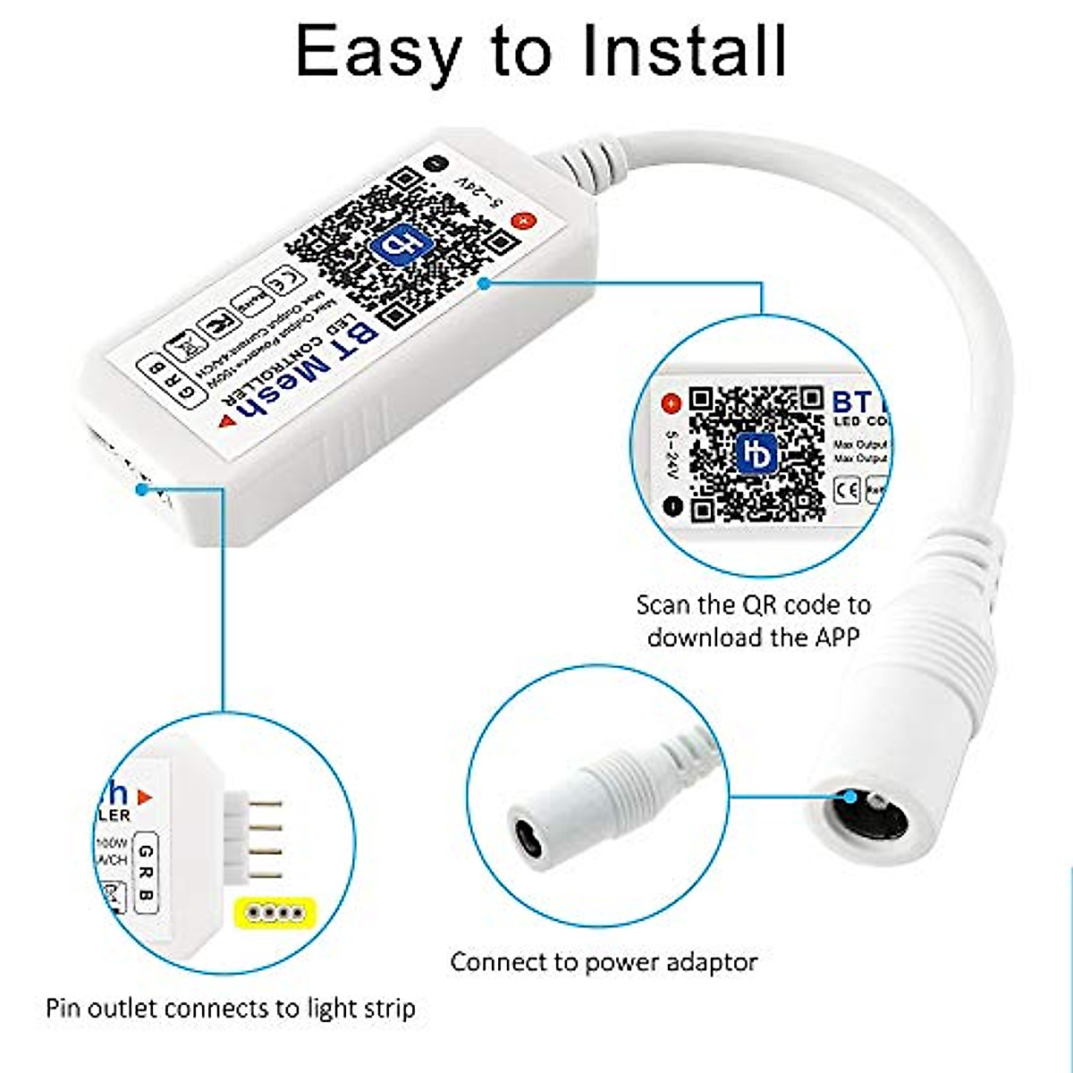 LED Controller, Bluetooth Mesh Smart RGB Controller for LED Strip Lights, More 64 LED Strip Collaborations, Dimmable Colors, Sunset Alarm Clock