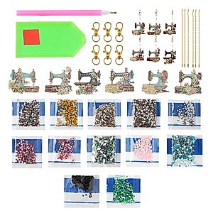 Ximimark 6pcs DIY Diamond Painting Keychain Sewing Machine Shaped Diamond Art Mosaic Keyring Backpack Pendant Decoration Crafts Handmade Gifts