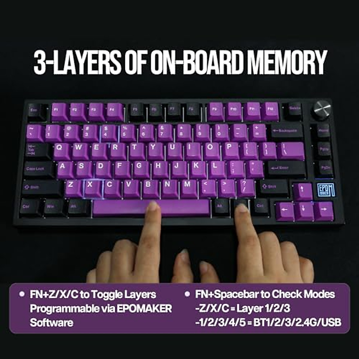 EPOMAKER TH80 SE Gasket 75% Mechanical Keyboard, NKRO Hot Swappable RGB 2.4Ghz/ Bluetooth 5.0/ Wired Gaming Keyboard with Poron/EVA Foam, 4000mah Battery (Black Purple, Flamingo Switch)