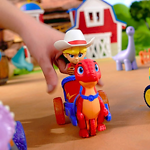 Dino Ranch Jon and Blitz Chariot Vehicle - Features Pull Back 5” Dino Blitz Chariot & 3” Dino Rancher Jon - Three Styles to Collect - Toys for Kids Featuring Your Favorite Pre-Westoric Ranchers