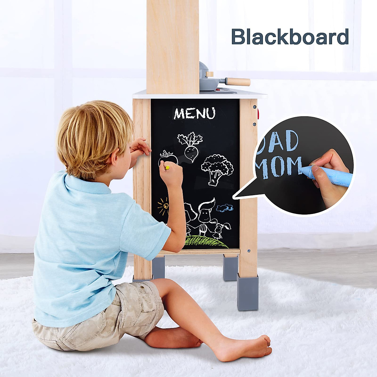 TOOKYLAND Play Kitchen Set for Toddler with Real Light & Sound, Removable Sink, Microwave, Range Hood, Stove, Oven for Kids Gift Age 3+