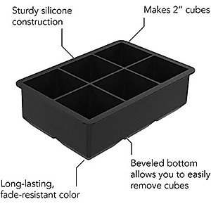 Ice Cube Trays Large Size Flexible 6 Cavity Ice Cube Square Molds for Whiskey and Cocktails, Keep Drinks Chilled (2 Pcs)