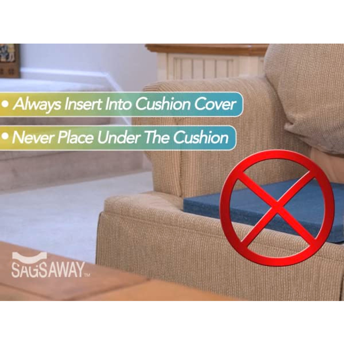 SagsAway 2Pk of Large 1.5in Thick Cushion Inserts and .5in Posture Zones for Support of 2 Saggy Seats. Military Grade Foam to Add Thickness and Delay Replacing Sofa, Measure for Size to Fit in Cover