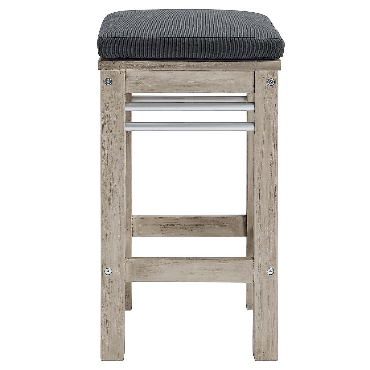 Modway EEI-3969-LGR-STE Wiscasset Outdoor Patio Acacia Wood Bar Stool Set of 2, Light Gray