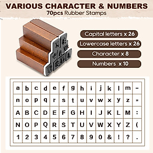 UCEC Letter Stamps, 70pcs Alphabet Stamps Vintage Wooden Rubber Letter Number and Symbol Stamp Set for DIY Craft Card Making Happy Planner Scrapbooking Supplies