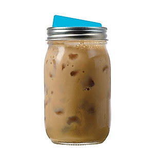 Jarware Blue 82671 Regular Mouth Drink Lid, Set of 4, Without Straws