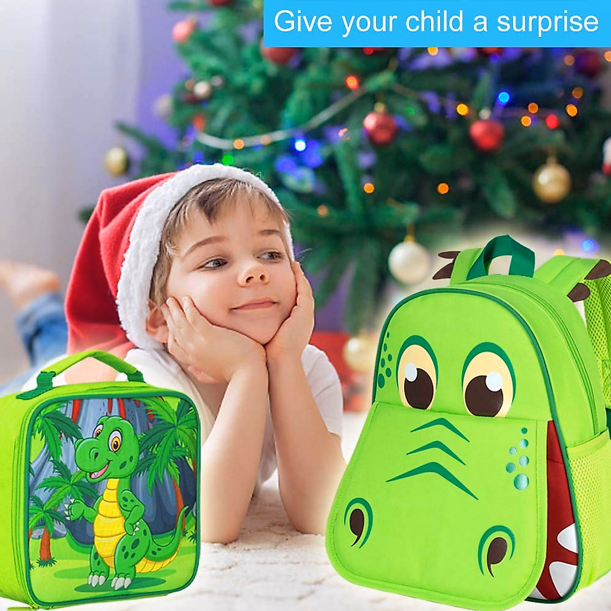 gxtvo Toddler Backpack for Boys, Dinosaur Kids Preschool Bookbag and Lunch Box, 12" Cute Cartoon Animal Schoolbag