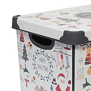 Simplify “Happy Christmas” Design Storage Bin | Christmas Tote | Holiday Décor Decorations Organizer | Lidded | Stackable | White