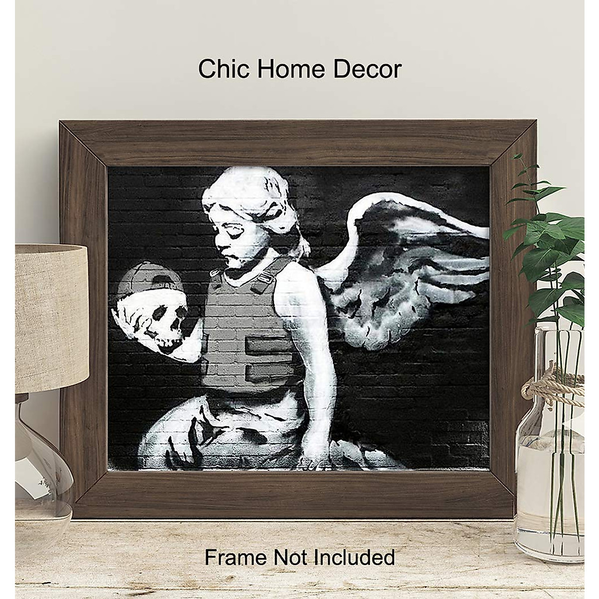 Banksy Fallen Angel with Skull Wall Art - Graffiti Wall Decor Street Art Poster Print - Urban Mural - 8x10 UNFRAMED