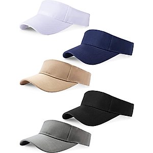 5 Pieces Sport Wear Athletic Visor Sun Visor Adjustable Cap Men Women Sun Sports Visor Hat (Navy, Black, White, Khaki, Light Gray)