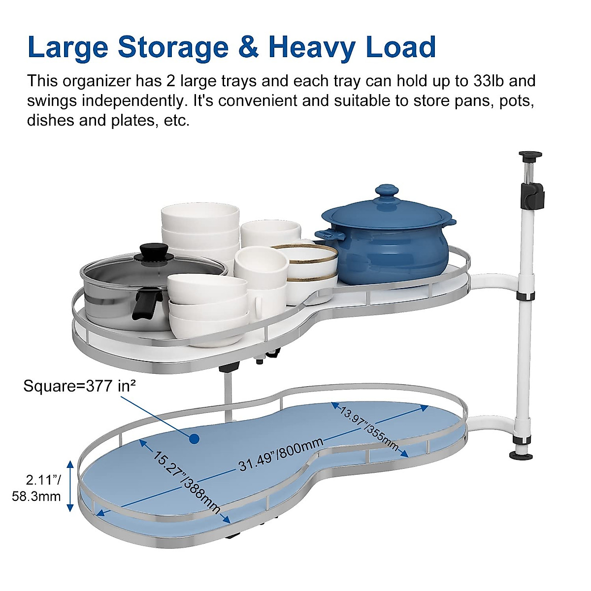VADANIA Left Swing Pull Out Organizer for 36" Blind Corner Kitchen Cabinet, 2 Tiers Swing Tray, Soft Close, Left Handed Open