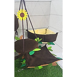 HOT! 7 Pcs/Set Cute Sugar Glider Hamster Marmoset Squirrel Chinchillas Small Pet Hanging Log + Edge Corner Dark Brown Cage Set Forest Pattern Get Free 1 Small Pet Treats, PB's REPUBLIX