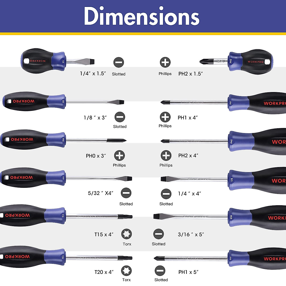 WORKPRO Magnetic Screwdrivers Set, Phillips & Flat & Slotted & Torx Screwdriver Tools Set with Organizer, Professional Repair Tool Kit for Industrial Household Mechanics(12-Piece)