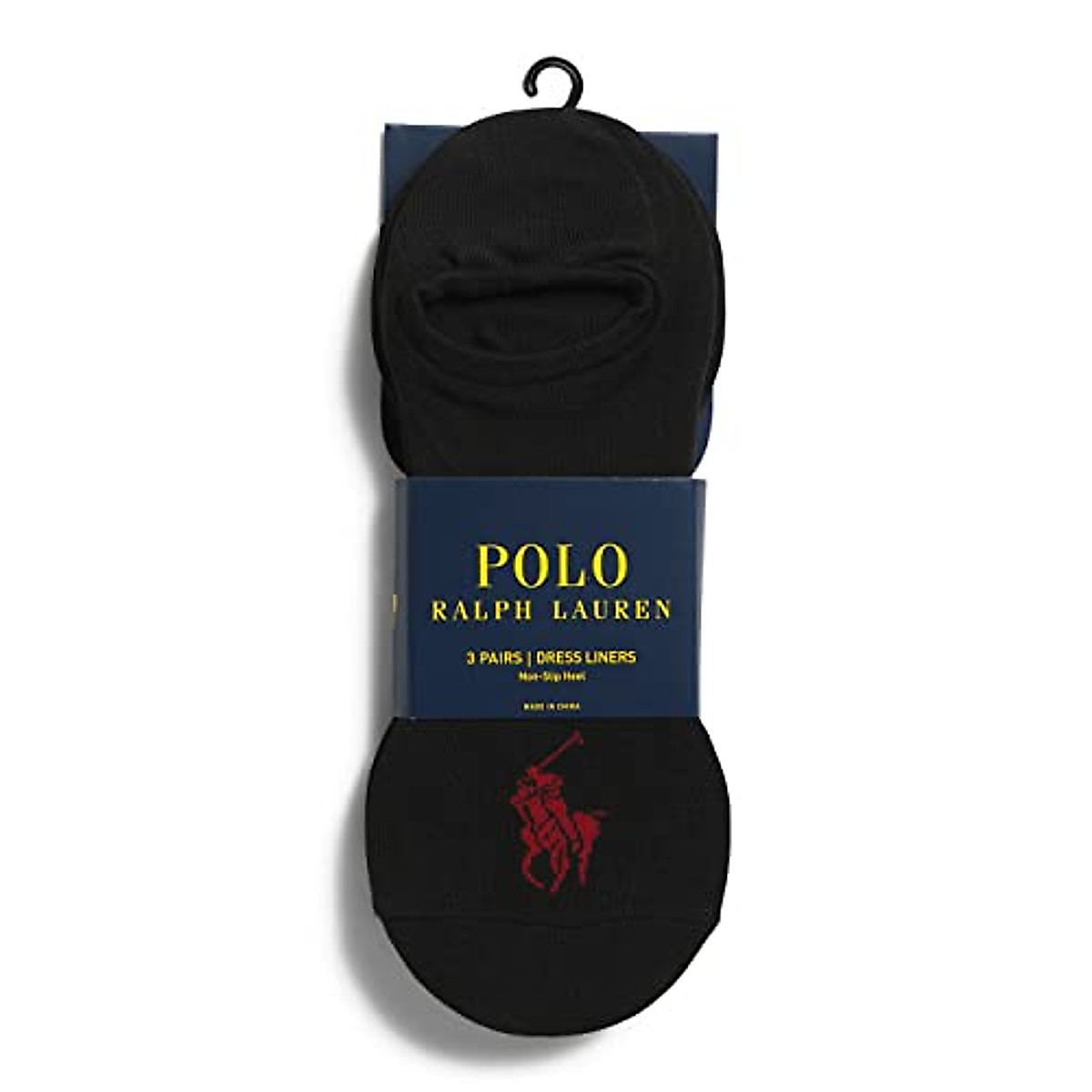 Polo Ralph Lauren Men's Socks Polyester/Spandex Blend 3 Pairs Dress Liners, Non-Slip Heel Black (6-12.5 M US)