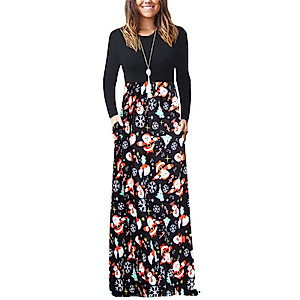 Supnier Christmas Party Dresses for Women Elegant Classy Long Sleeve Maxi Dress(XL, Floral Print 3)