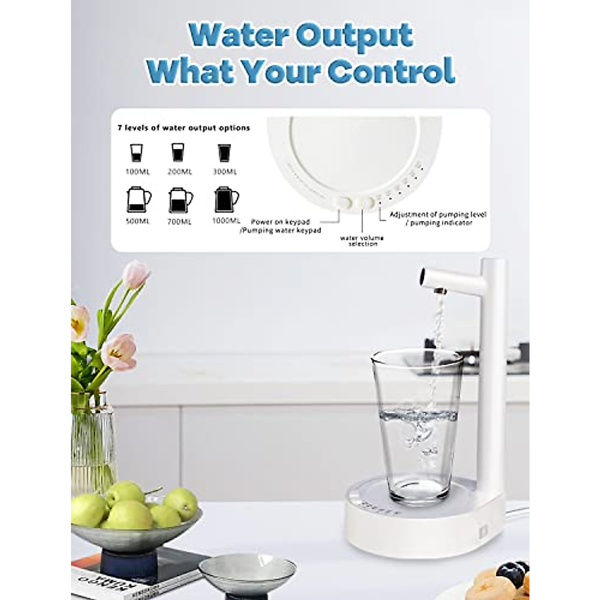 Bedside Water Dispenser for Bedroom Nightstand - Desktop Water Dispenser for 5 Gallon Bottle - Tabletop Wireless Water Dispenser - Type-C Charging